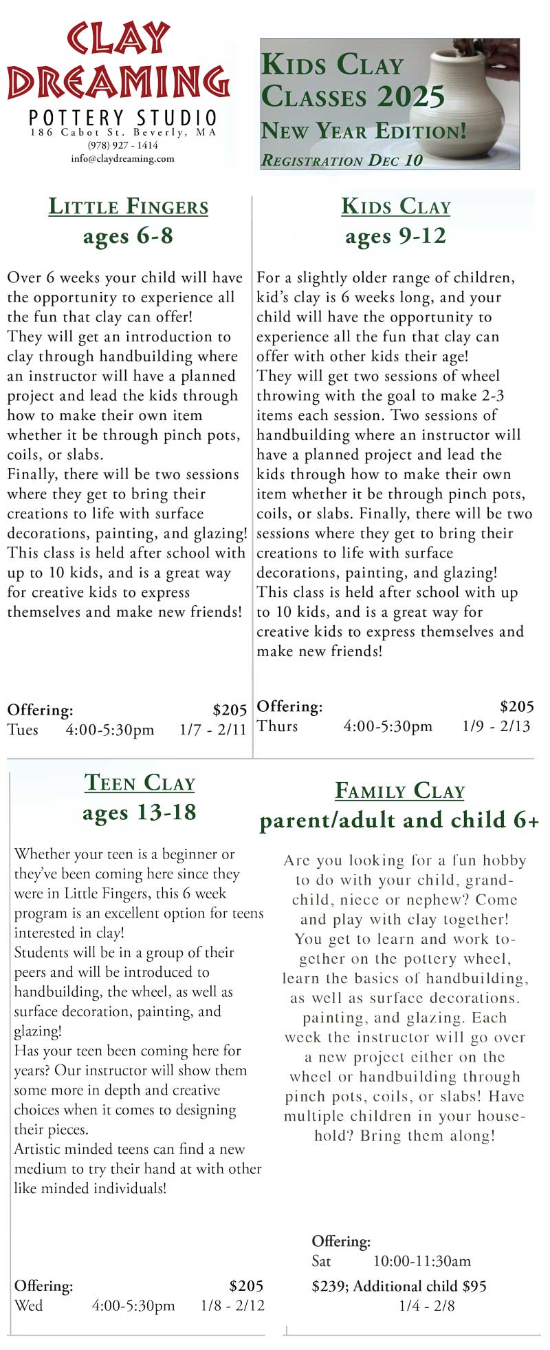 Wet Clay Teamup Calendar - Clay Dreaming Pottery Studio